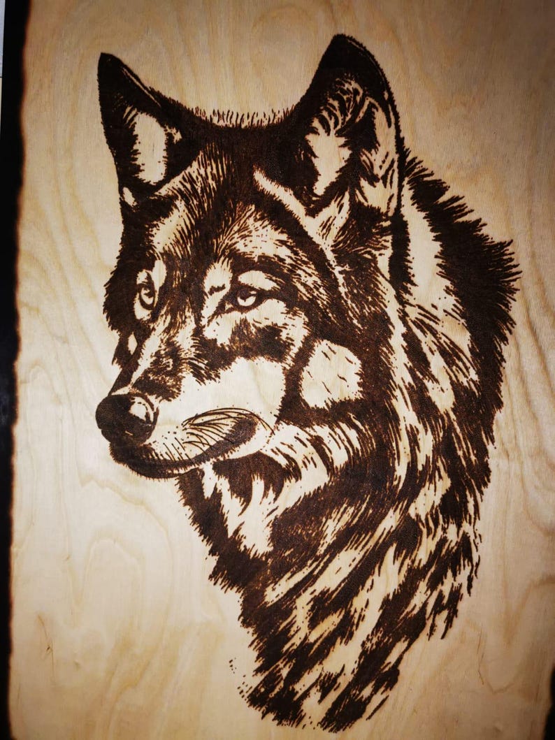 Hand Burned Wolf on Wood | Pyrography | Home Wall Decor | Woodburning ...