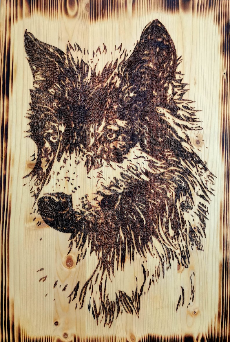 Woodburned Wolf | Pyrography | Home Wall Decor | Woodburning - Etsy