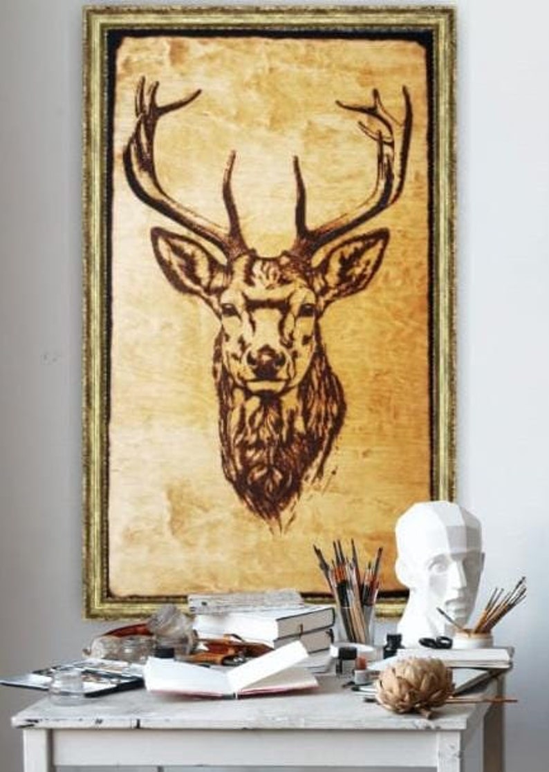 Hand Burned Deer on Wood | Pyrography | Home Wall Decor | Woodburning ...