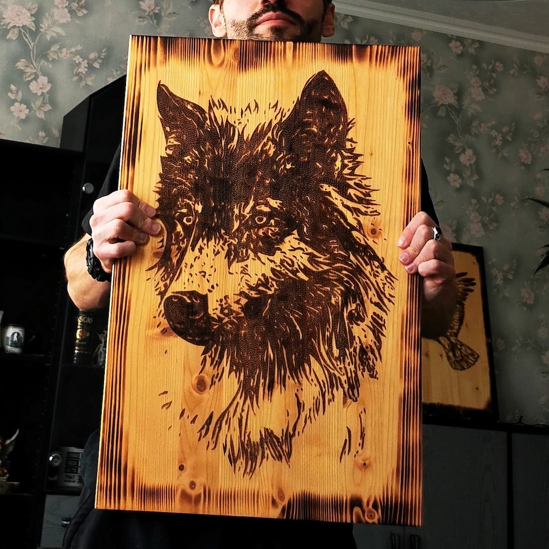 Woodburned Wolf | Pyrography | Home Wall Decor | Woodburning - Etsy