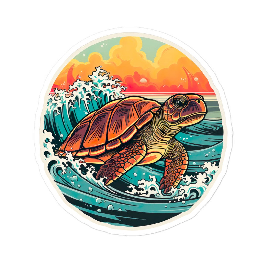 Surfing Turtle Sticker Sticker for Laptop, Hydroflask Sticker, Sticker ...