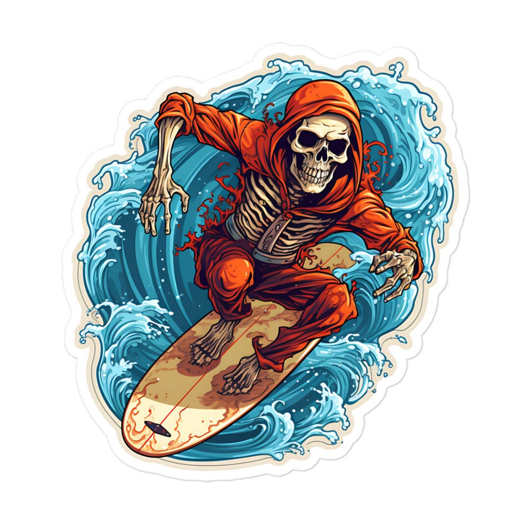 Skeleton Surfer Sticker - Sticker for Laptop, Hydroflask Sticker ...