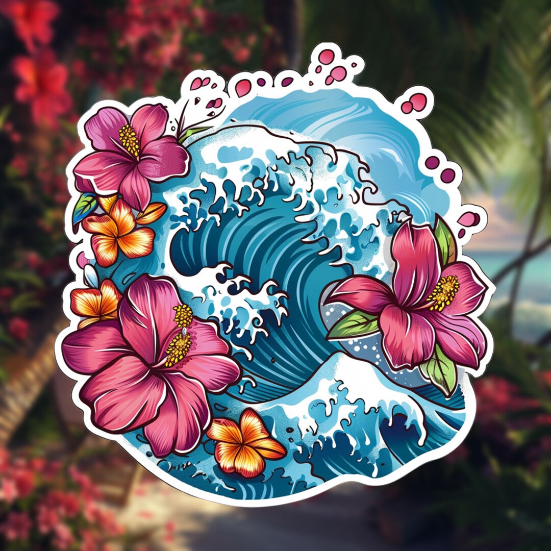 Surf Sticker - Flower Power - Hawaii Sticker - Hydroflask and Car Decal ...