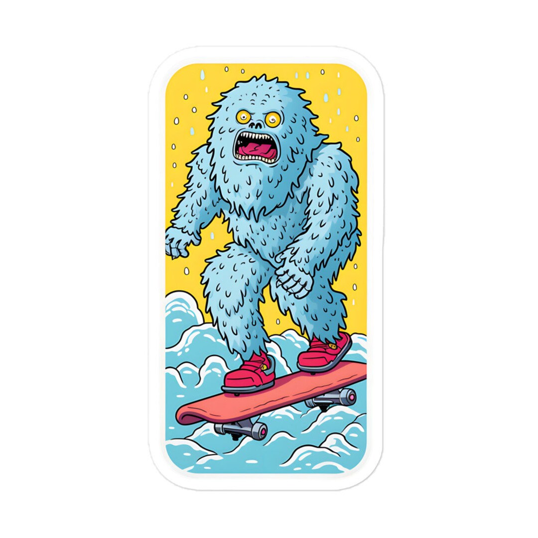 Skateboarding Yeti Sticker - Sticker for Laptop, Hydroflask Sticker ...