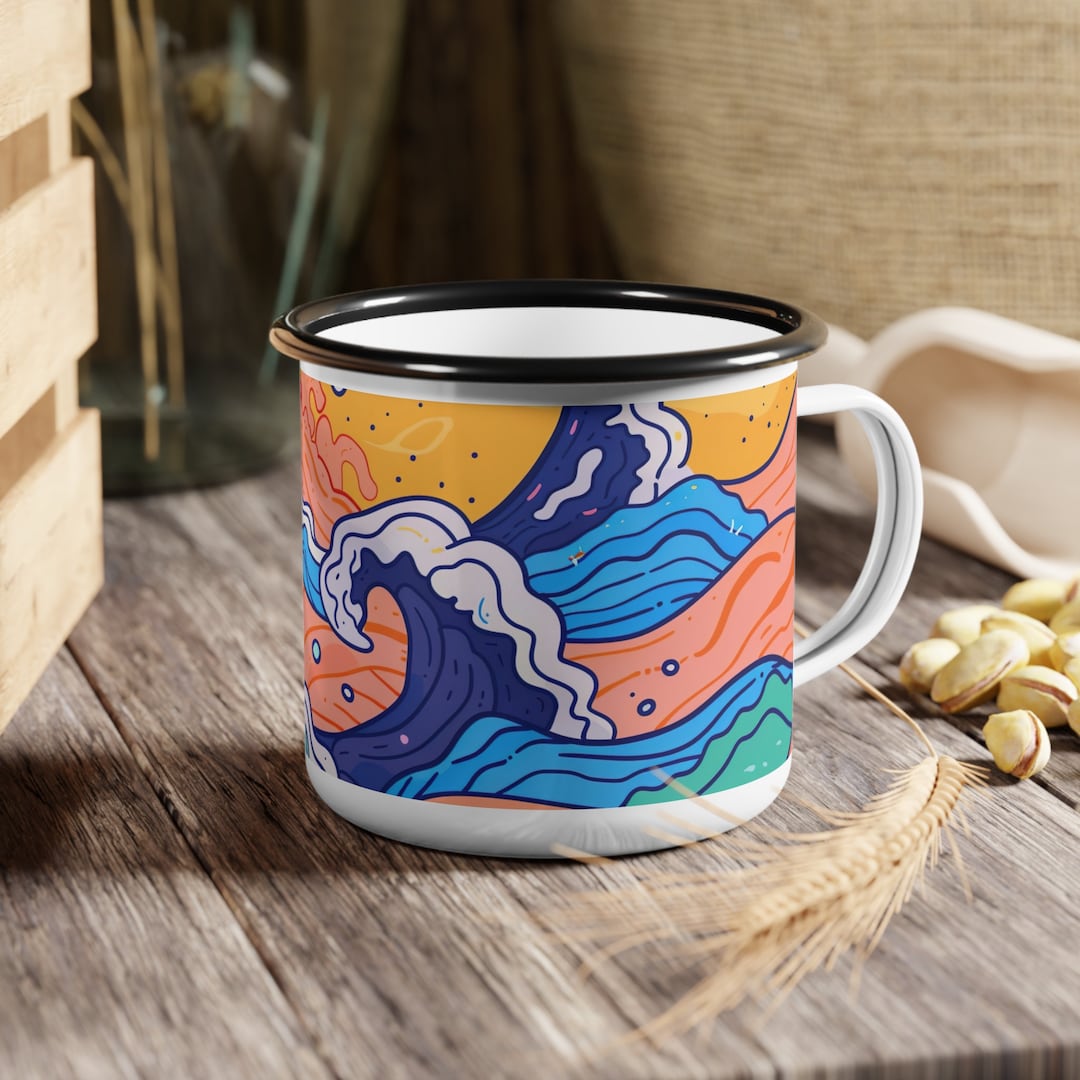 Ocean Wave Mug Surf Coffee Mug Enamel Camp Cup Surfer Gift Gift for ...