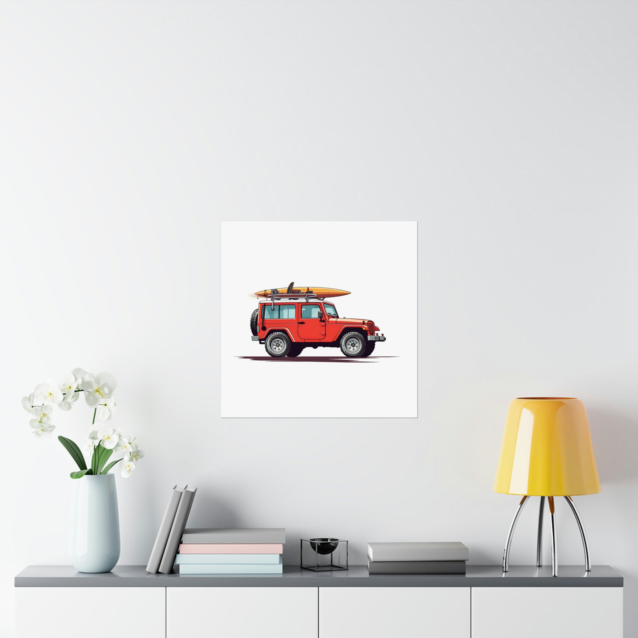 Vintage Beach Jeep Print, Surfboard Wall Art, Surf Art, Classic Car ...