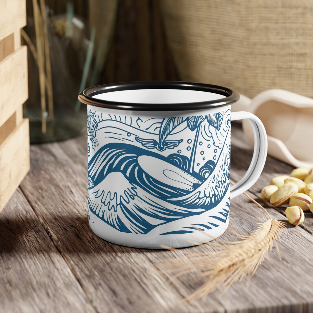 Ocean Wave Mug - Surf Coffee Mug - Enamel Camp Cup - Surfer Gift - Gift ...