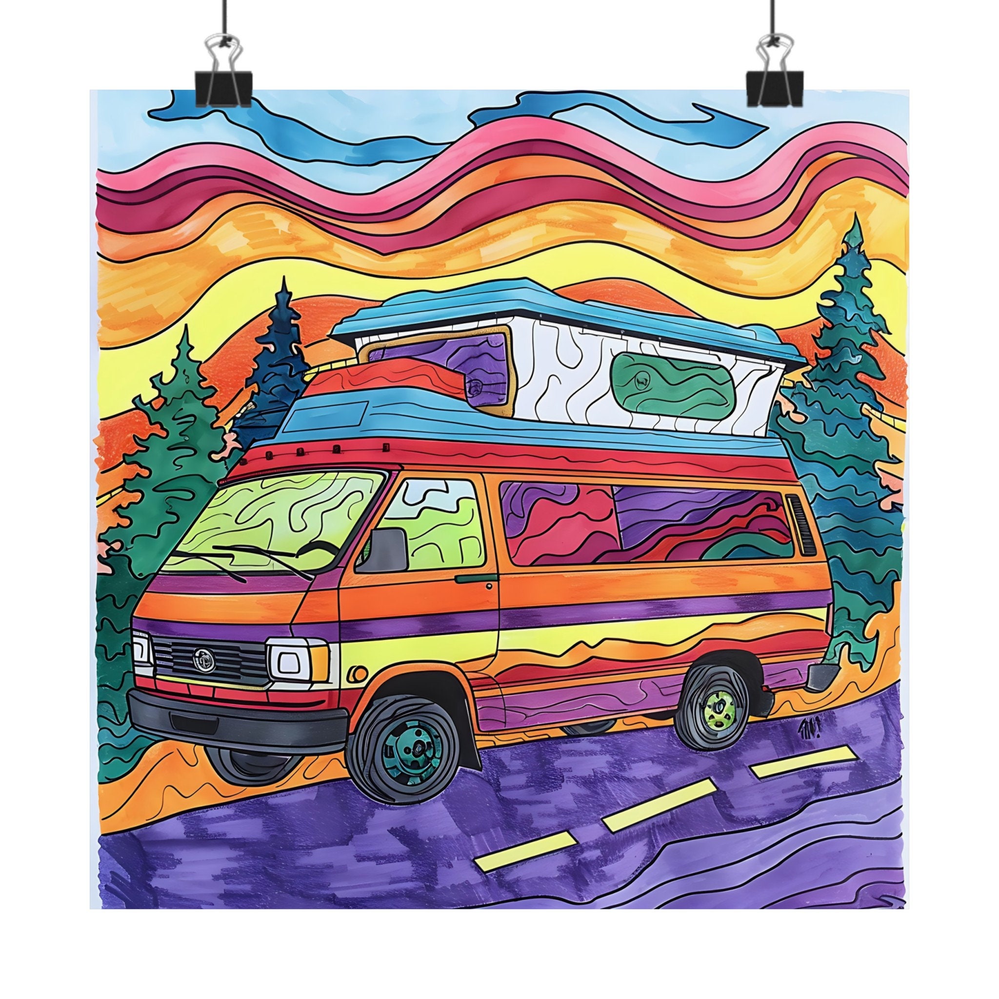 Psychedelic Van Life Adventure Poster Road Trip Poster Camper Van Print ...