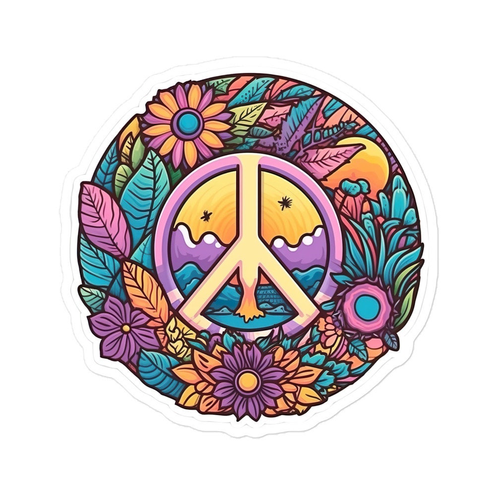Psychedelic Hippie Peace Sign Sticker Sticker for Laptop, Hydroflask ...
