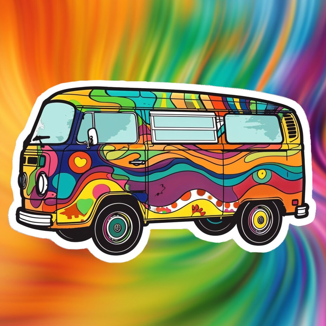 Psychedelic Hippie Van Life Sticker - Sticker for Laptop, Hydroflask ...