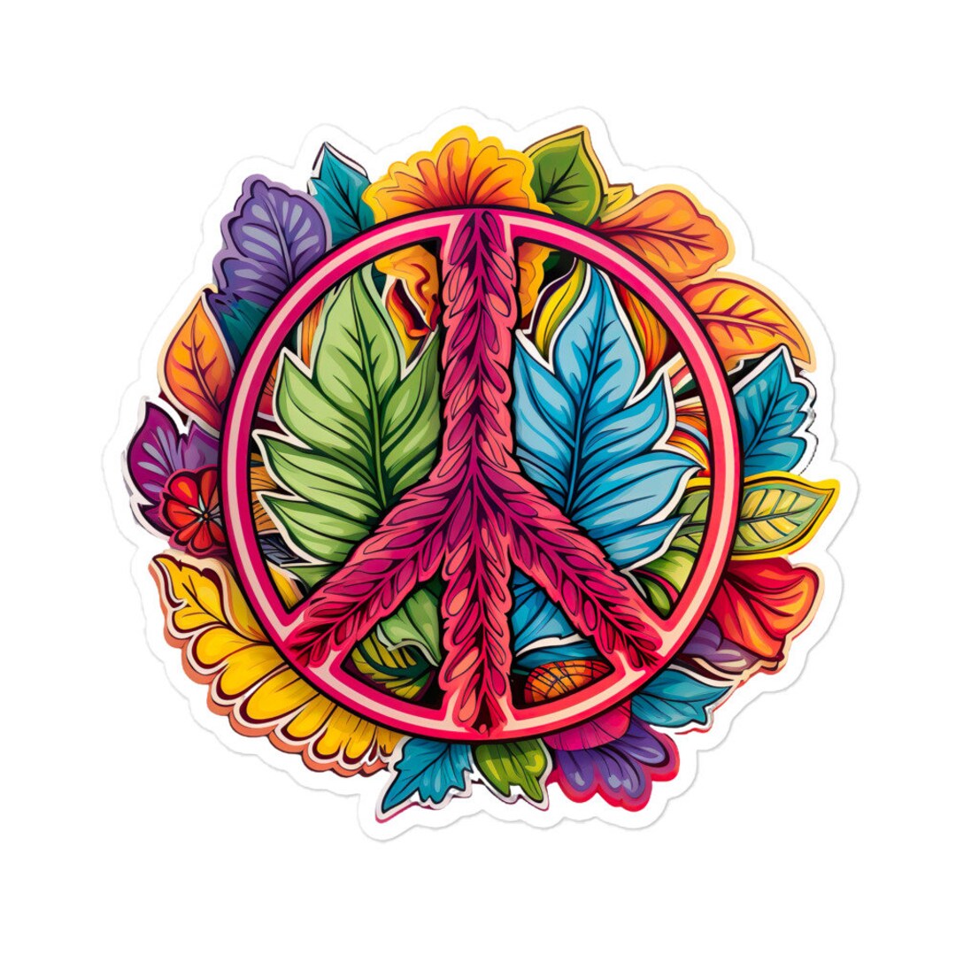 Colorful Floral Peace Sign Sticker - Sticker for Laptop, Hydroflask and ...