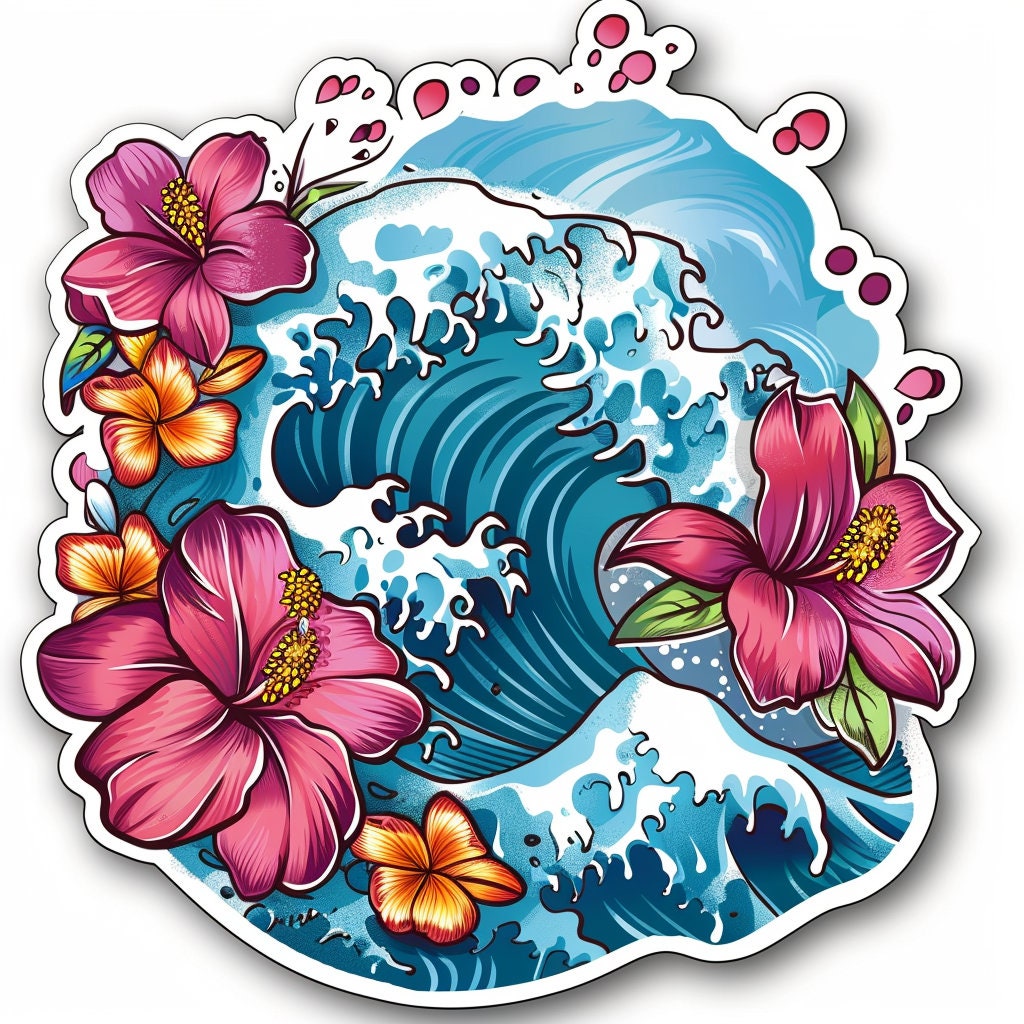 Surf Sticker Flower Power Hawaii Sticker Hydroflask and Car Decal - Etsy