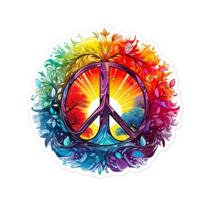 Rainbow Floral Hippie Peace Sign Sticker - Sticker for Laptop ...