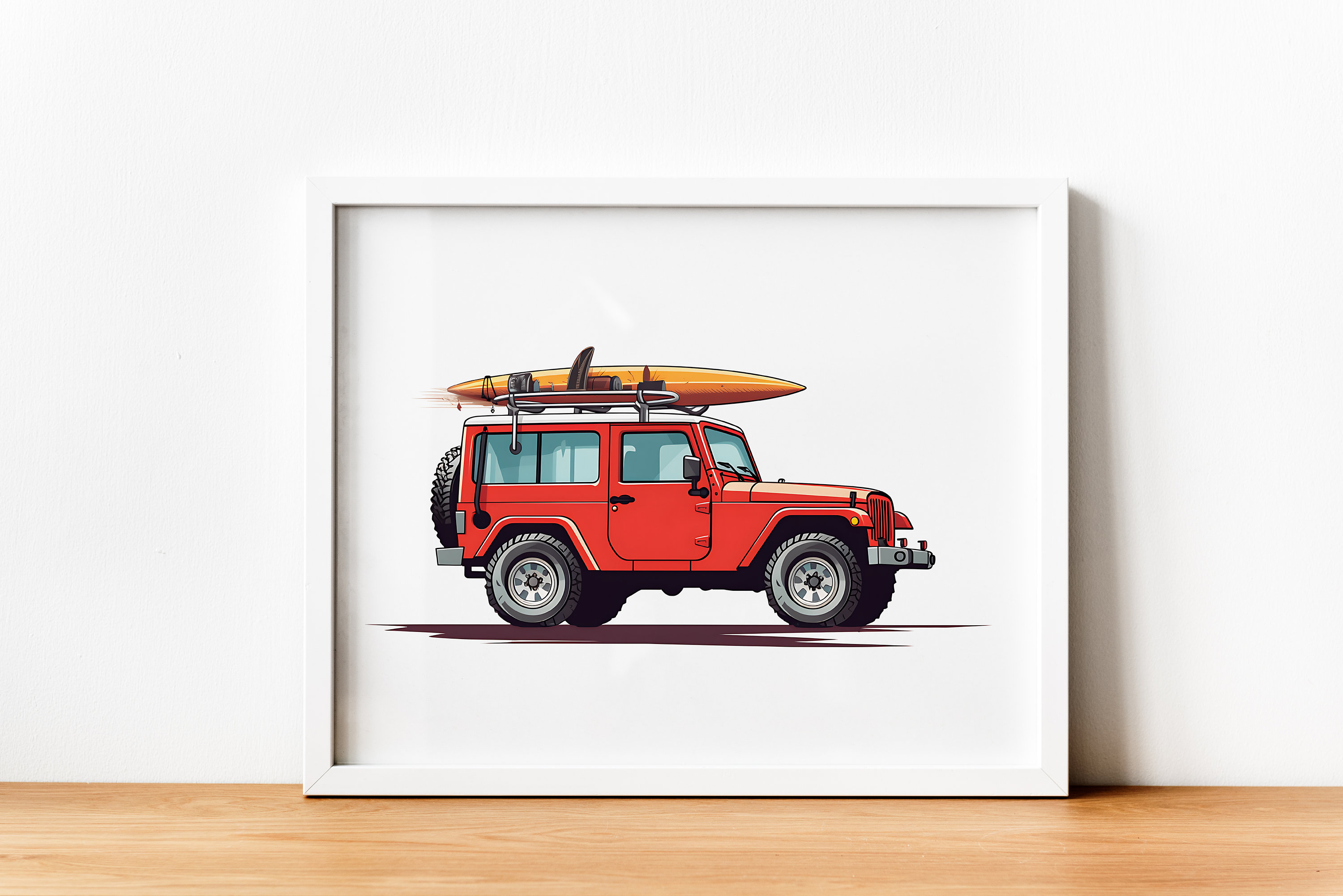 Vintage Beach Jeep Print, Surfboard Wall Art, Surf Art, Classic Car ...