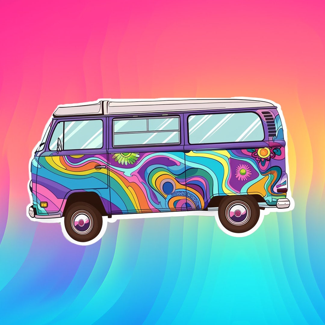Psychedelic VW Van Sticker - Retro Hippie Camper Decal - Etsy