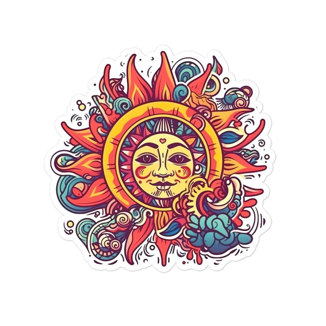 Trippy Hippie Sun Sticker - Sticker for Laptop, Hydroflask Sticker ...