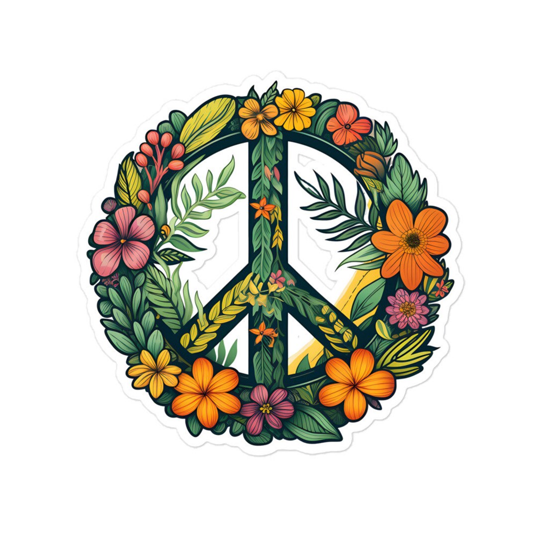 Floral Hippie Peace Sign Sticker - Sticker for Laptop, Hydroflask and ...