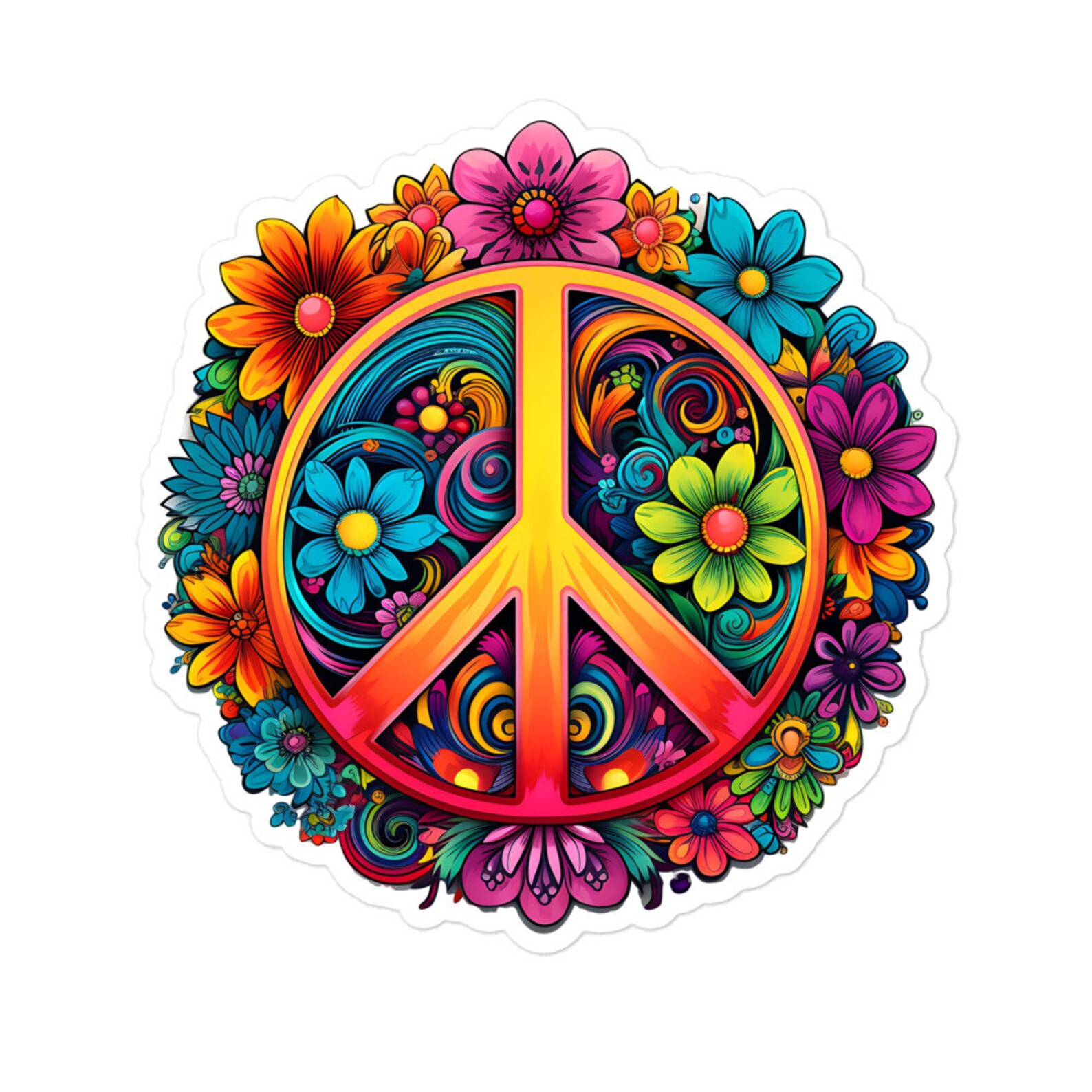 Flower Peace Sign Sticker - Sticker for Laptop, Hydroflask and Car ...