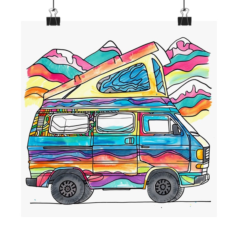 Psychedelic Van Life Adventure Poster Camper Van Print, Road Trip Print ...