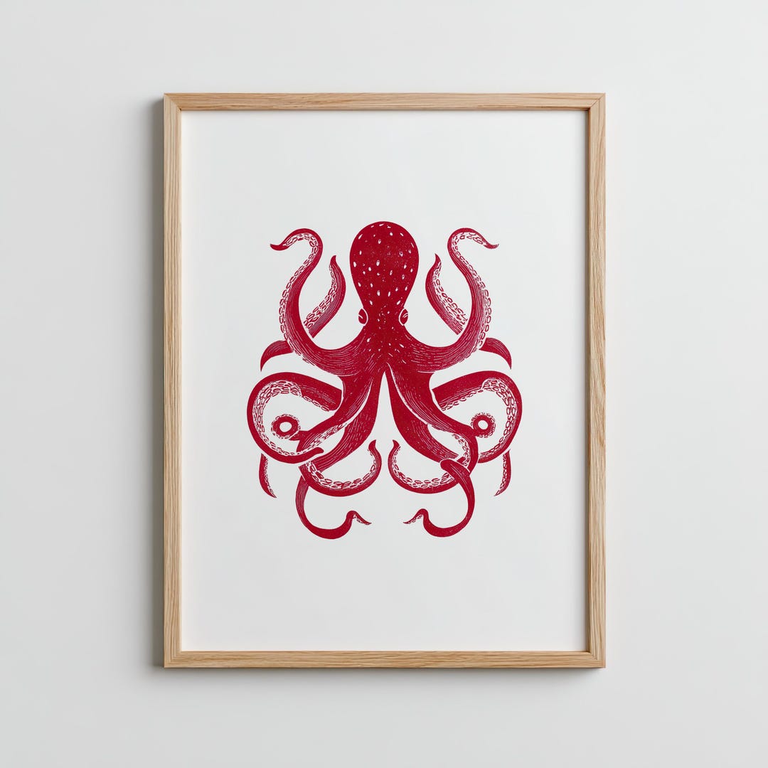 Vintage Red Octopus Print – Nautical Ocean Wall Art - Etsy