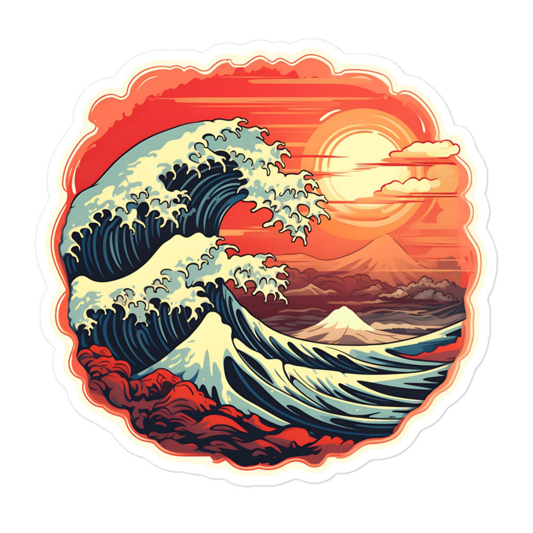 Big Wave Circle Sticker Sticker for Laptop, Hydroflask Sticker, Sticker ...