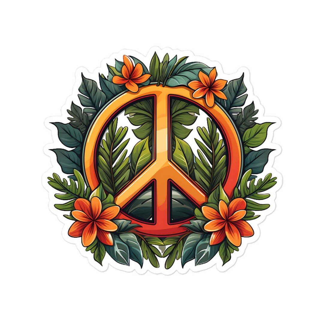 Orange and Yellow Floral Peace Sign Sticker - Sticker for Laptop ...