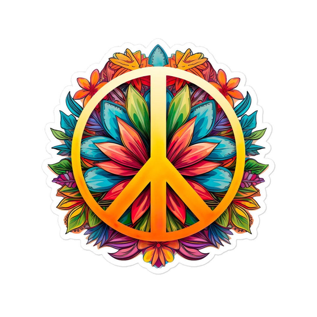 Floral Hippie Peace Sign Sticker - Sticker for Laptop, Hydroflask ...