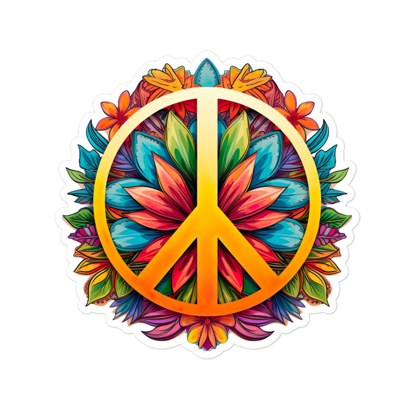 Floral Hippie Peace Sign Sticker Sticker for Laptop, Hydroflask Sticker ...