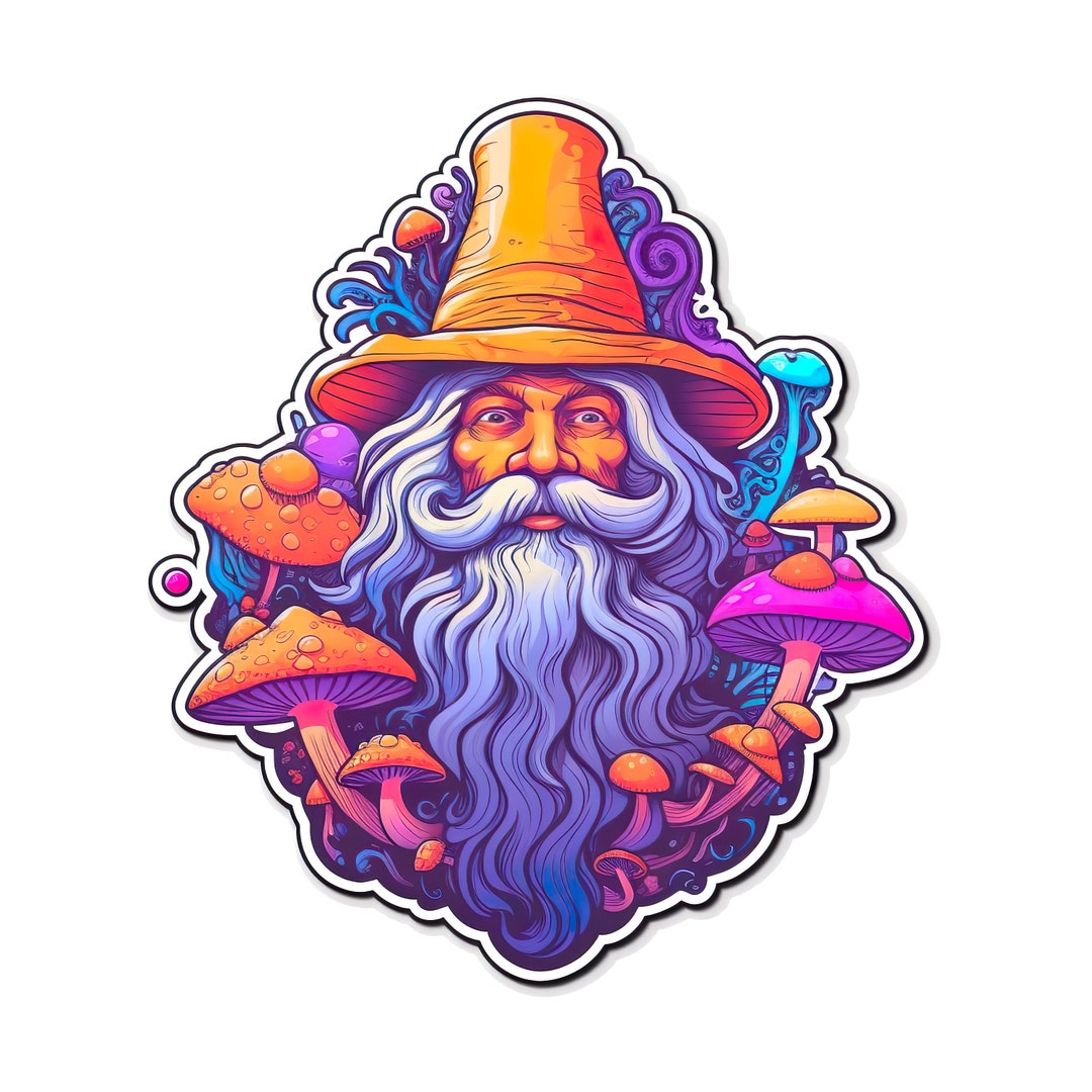 Trippy Wizard With Psychedelic Mushrooms Sticker Sticker for - Etsy