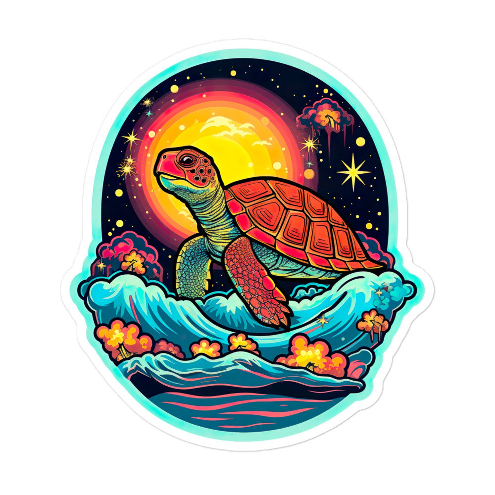 Surf Sticker - Surfing Turtle Sticker - Laptop, Hydroflask and Car ...