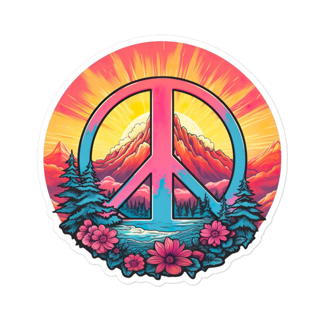 Peace Symbol Sticker - Mountain With Flowers and Trees Peace - Sticker ...