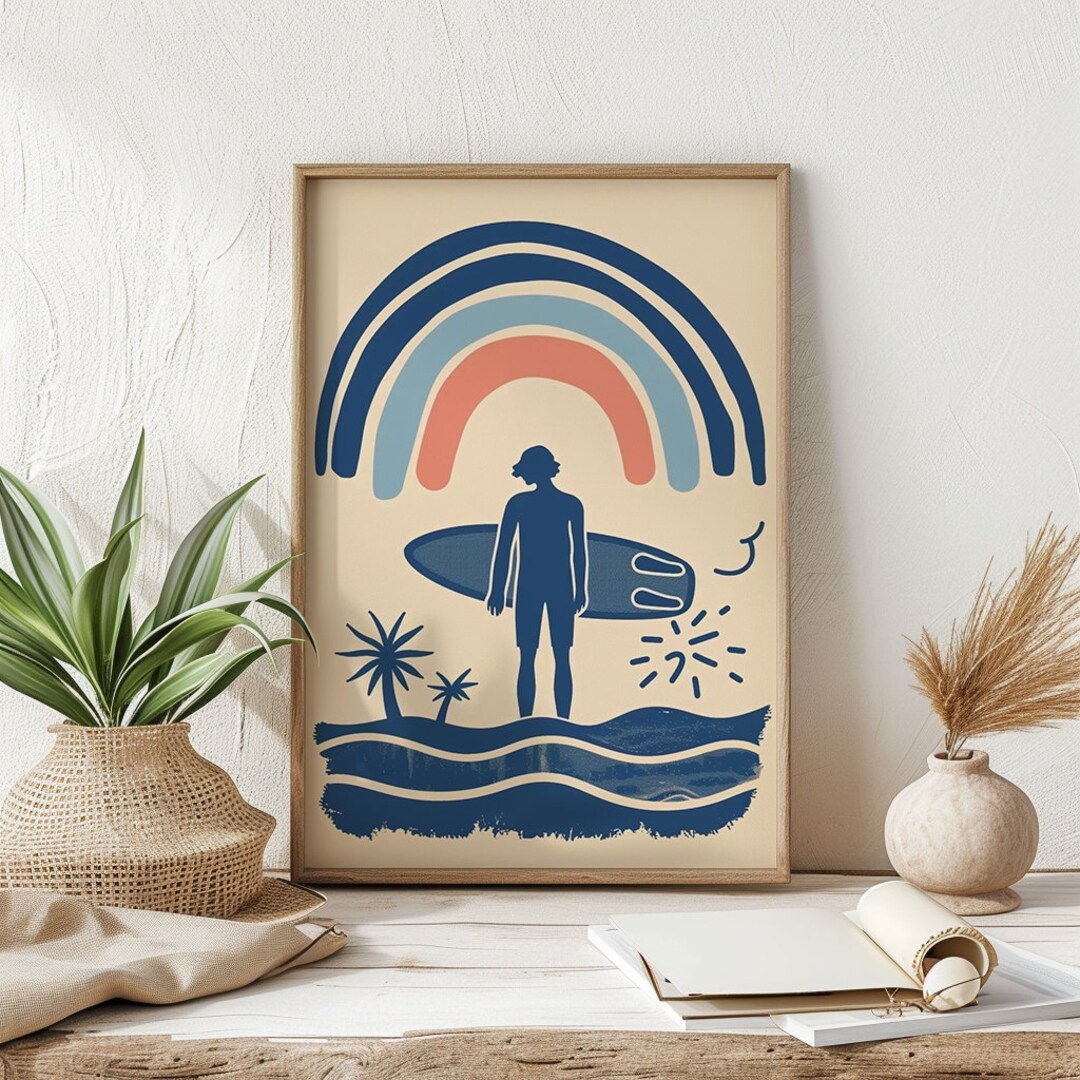 Surf Poster - Surfing Solitude: Coastal Escape, Beach, Surfing Print ...