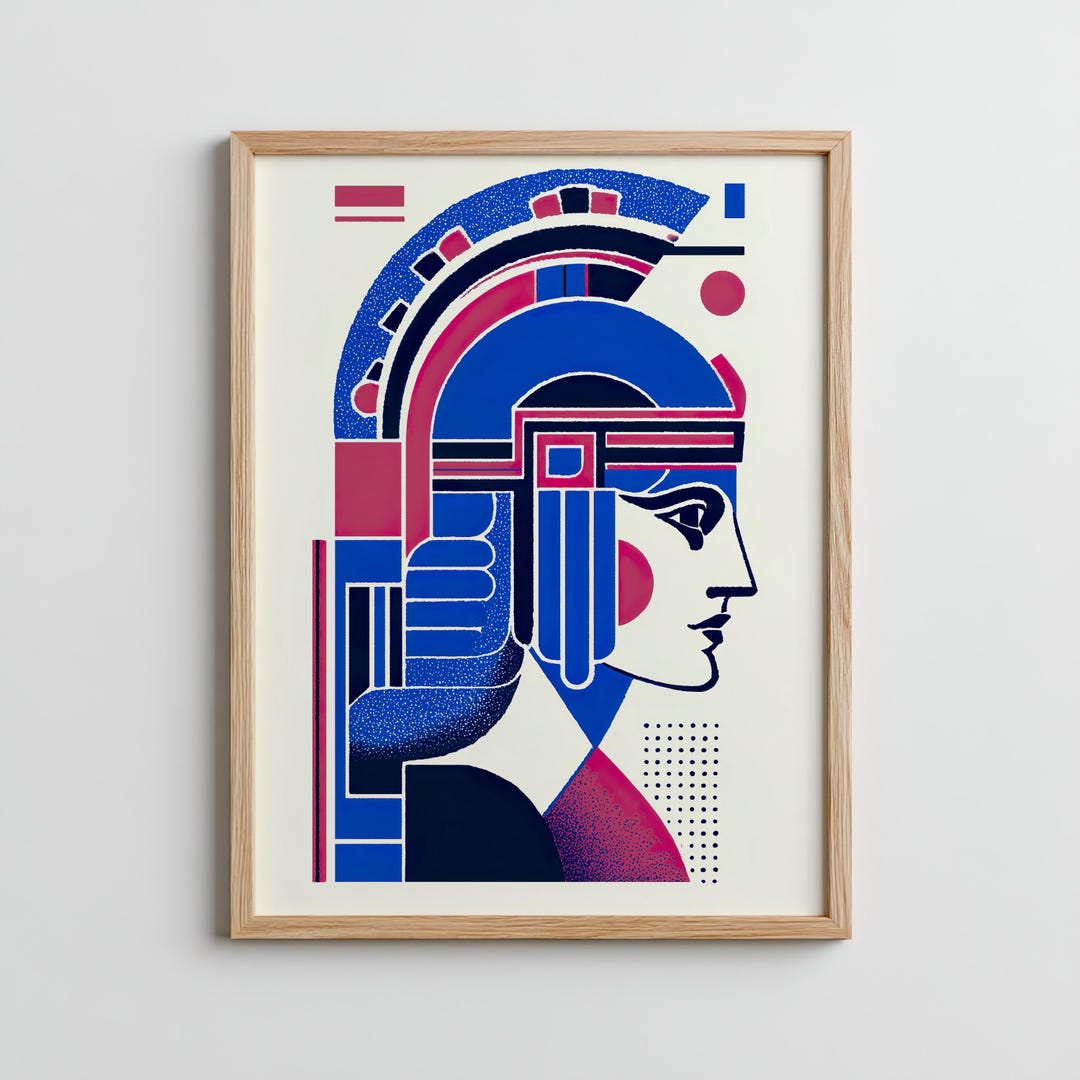 Athena Greek Goddess Print - Abstract Modern Wall Art, Bold Blue & Red ...