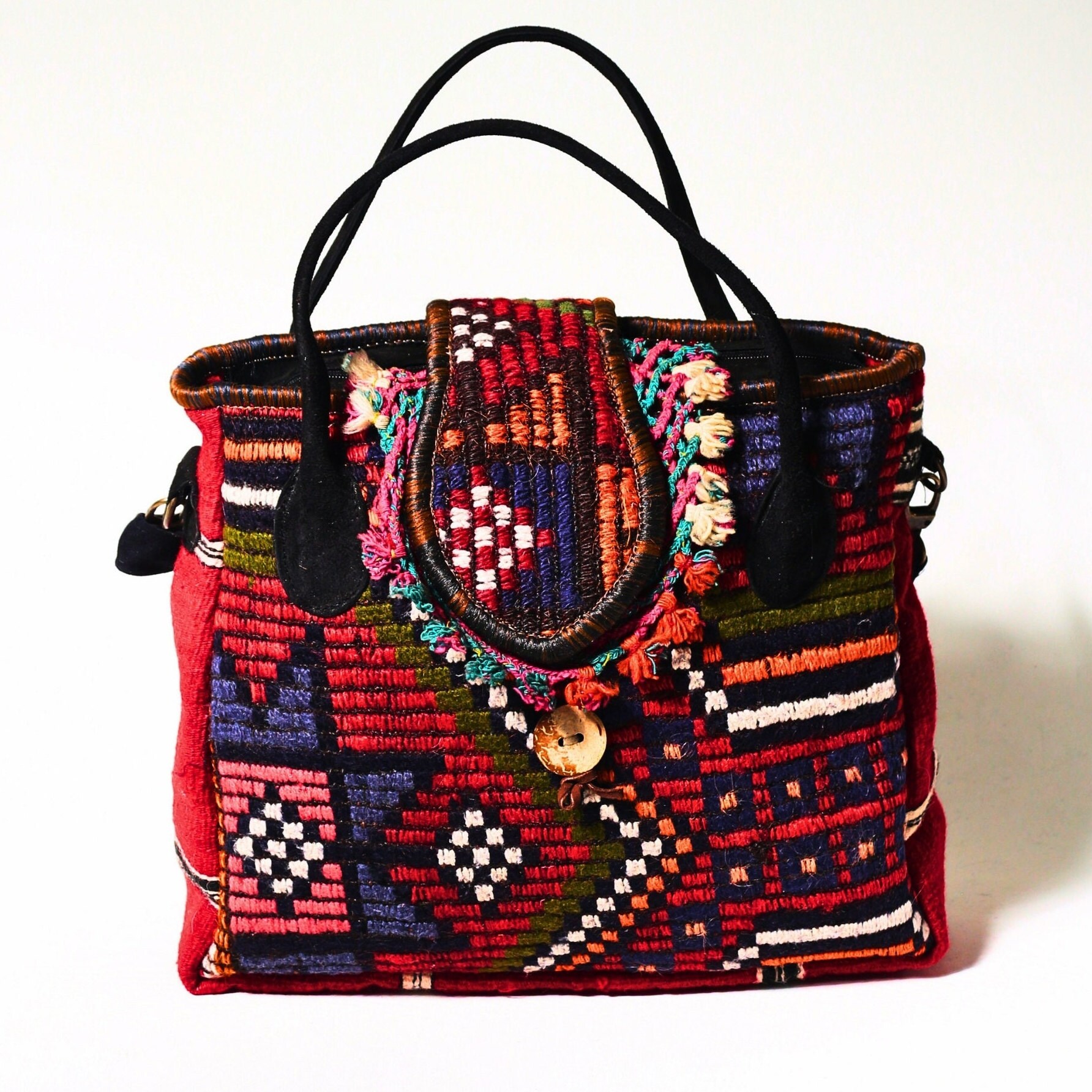 HANDMADE TRADITIONAL STAR Motif Anatolian Kilim Bag, Handwoven Carpet ...