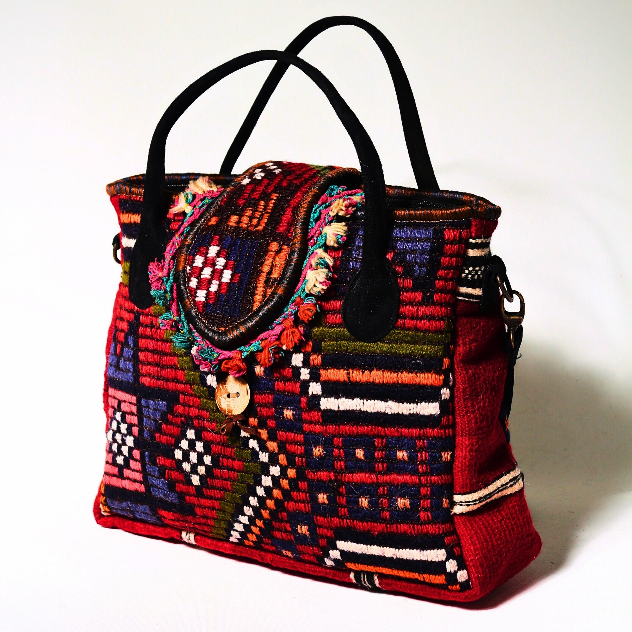 HANDMADE TRADITIONAL STAR Motif Anatolian Kilim Bag, Handwoven Carpet ...