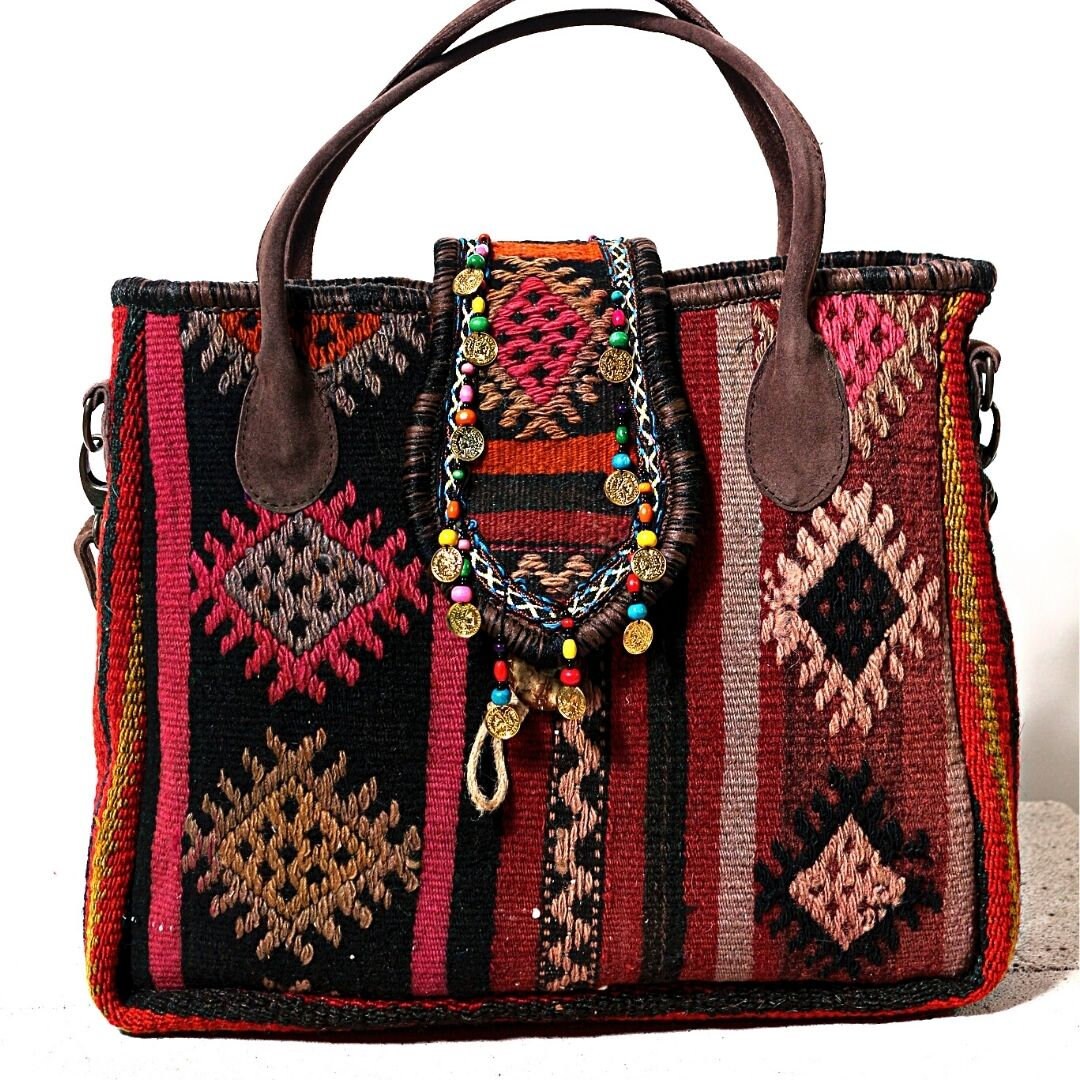 HANDMADE TRADITIONAL SCORPION Motif Anatolian Kilim Bag, Rug Shoulder ...