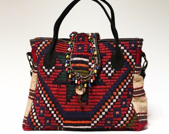 HANDMADE TRADITIONAL STAR Motif Anatolian Kilim Bag, Rug Shoulder Purse ...