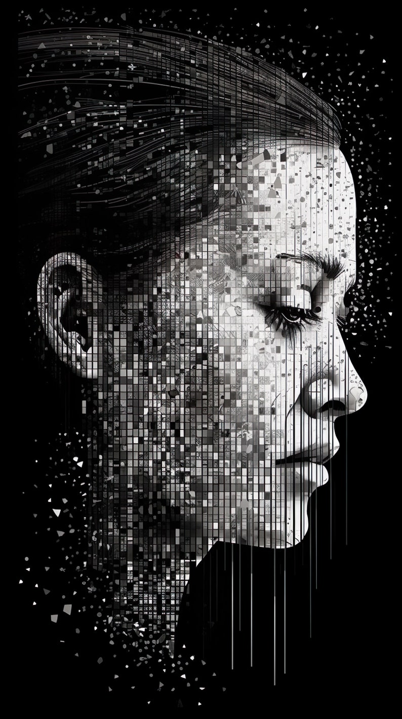 Pixelated Women, Negative Space, Woven Patterns-4 Image Variation in ...
