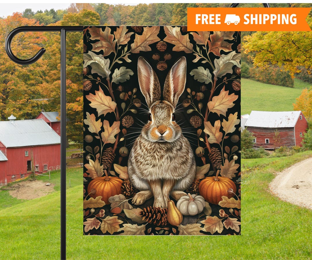 Autumn Bunny Garden & House Banner, Harvest Bunny Garden Flag, Fall ...