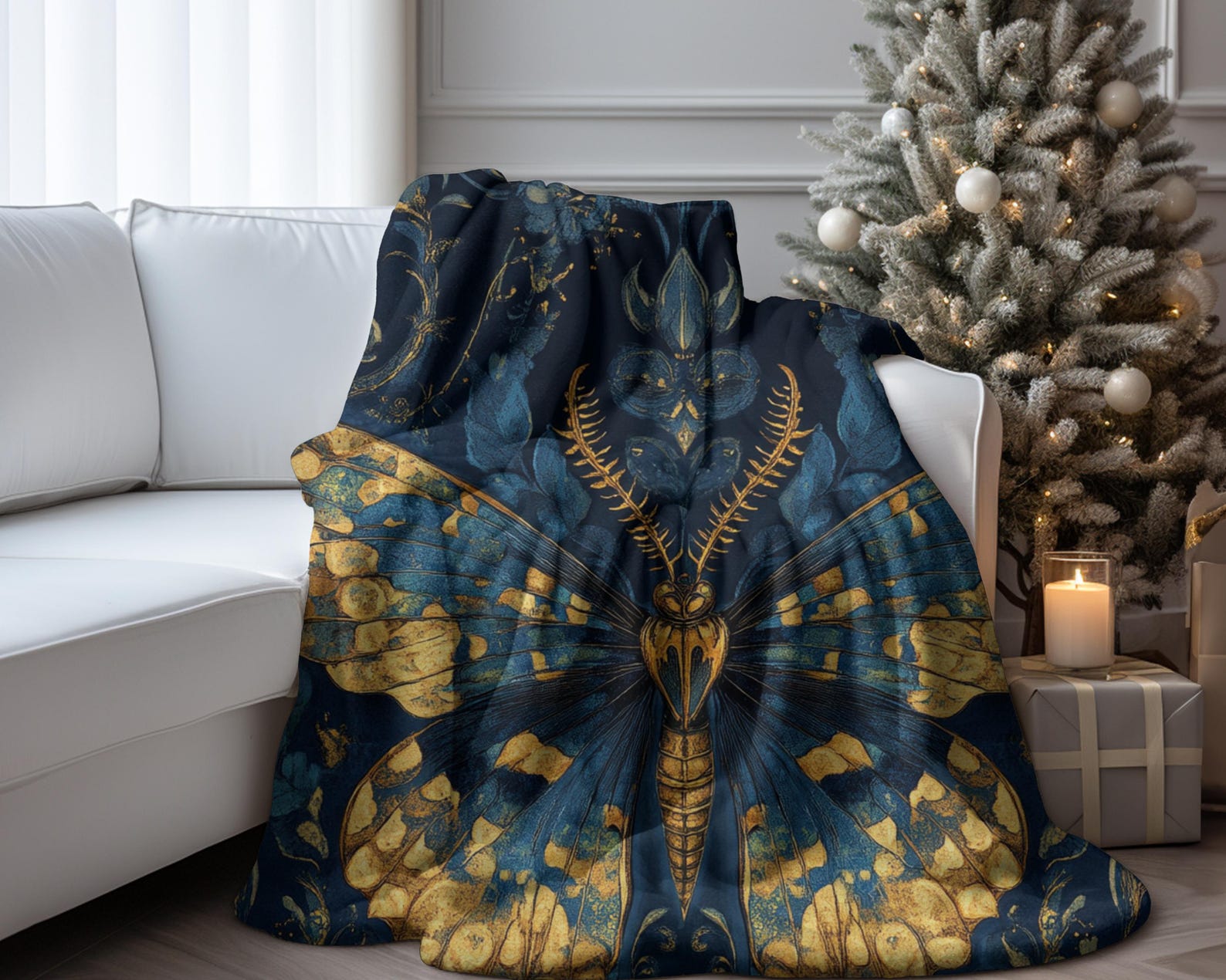 Woodland Moth Throw Blanket, Cottagecore Blanket, Moth Blanket, Dark ...