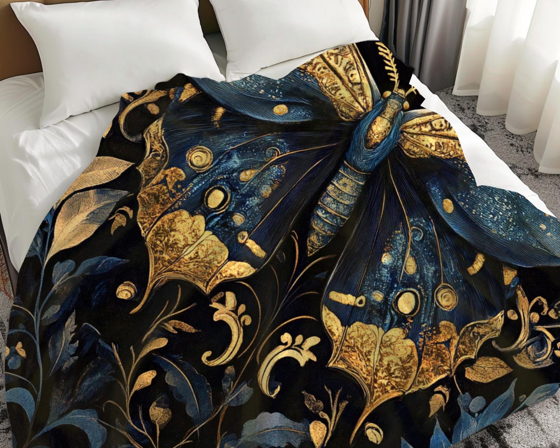 Woodland Moth Throw Blanket, Cottagecore Blanket, Moth Blanket, Dark ...