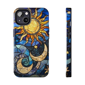 Celestial Sun and Moon Stained Glass Tough Phone Cases, Case for iPhone 15, 14, 13, 12, Pro, Max ...