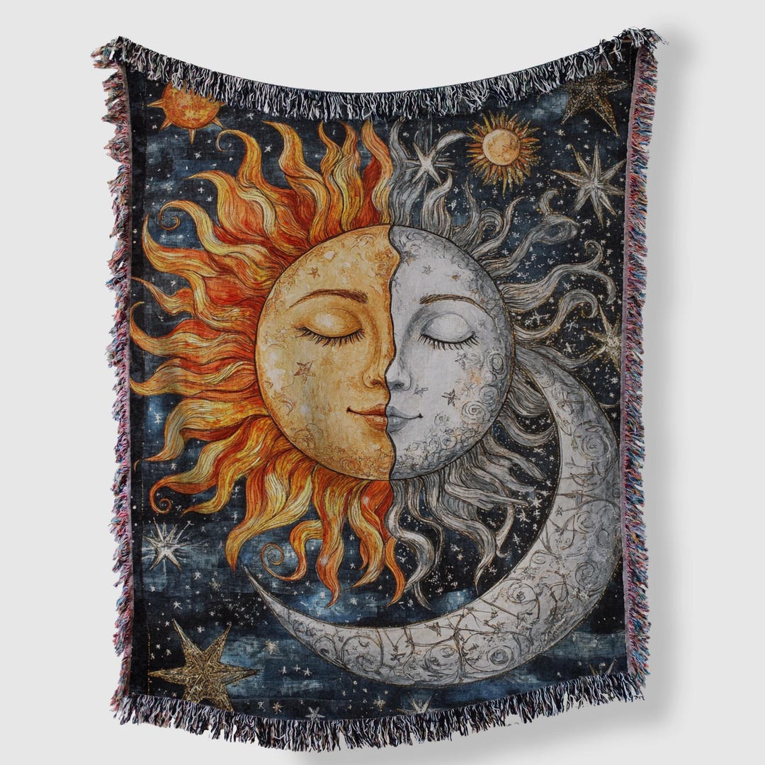 Celestial Sun and Moon Woven Blanket, Bohemian Woven Blanket - Etsy
