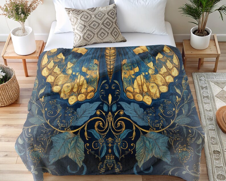 Woodland Moth Throw Blanket, Cottagecore Blanket, Moth Blanket, Dark ...