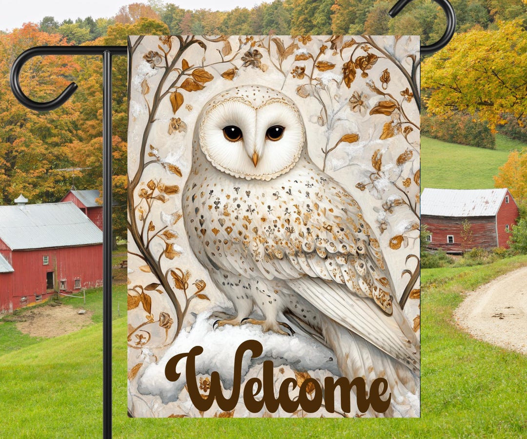 Owl Garden & House Banner, White Owl Garden Flag, Wecome Owl Home Decor ...