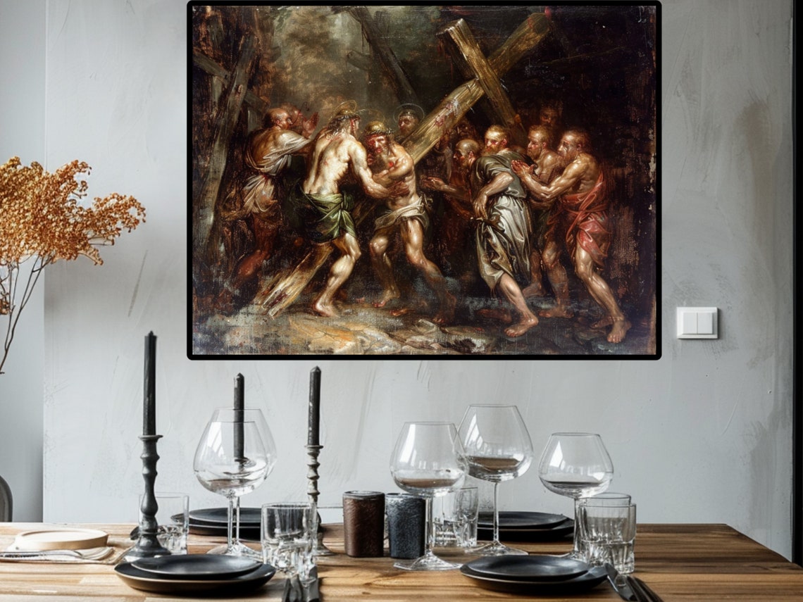 The Rising of the Cross of Jesus Christ Canvas Painting Print ...