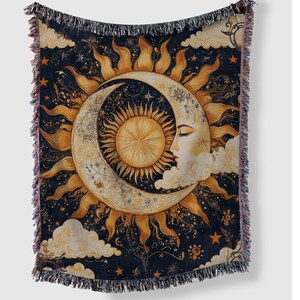Boho Sun and Moon Woven Blanket: Celestial Cotton Throw - Etsy