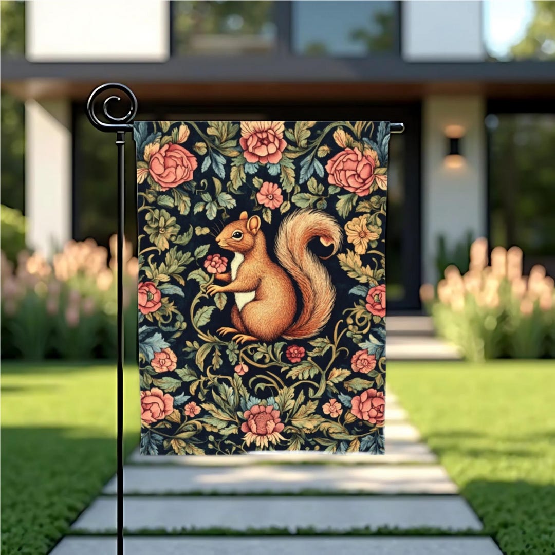 Squirrel Floral Garden Flag: William Morris Inspired Outdoor Decor - Etsy