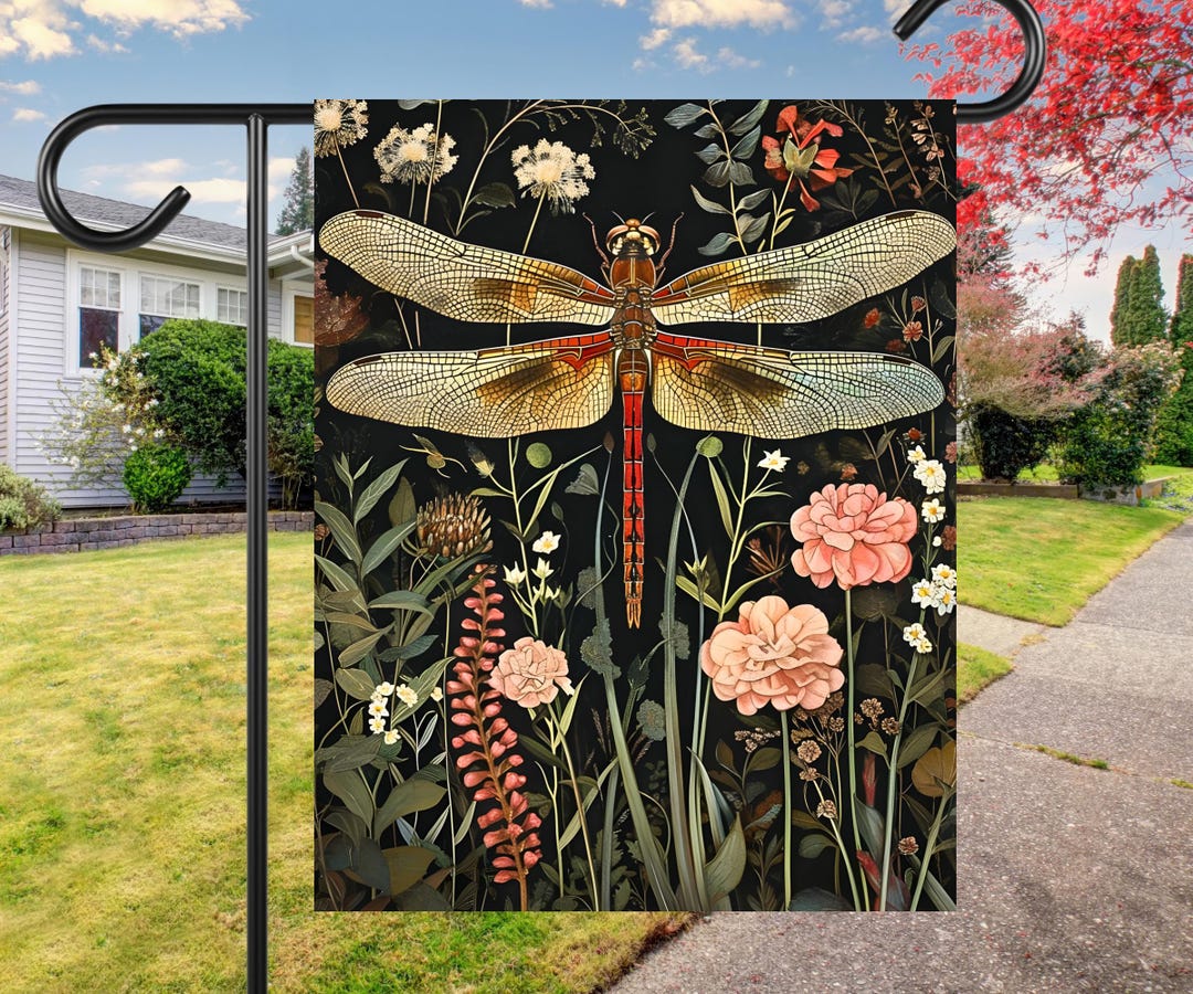 William Morris Dragonfly Garden Flag: Art Nouveau Cottagecore Decor - Etsy