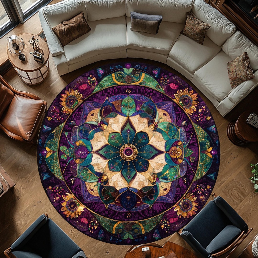 Bohemian Round Rug, Mandala Area Rug, Cozy Home Decor, Bedroom or ...